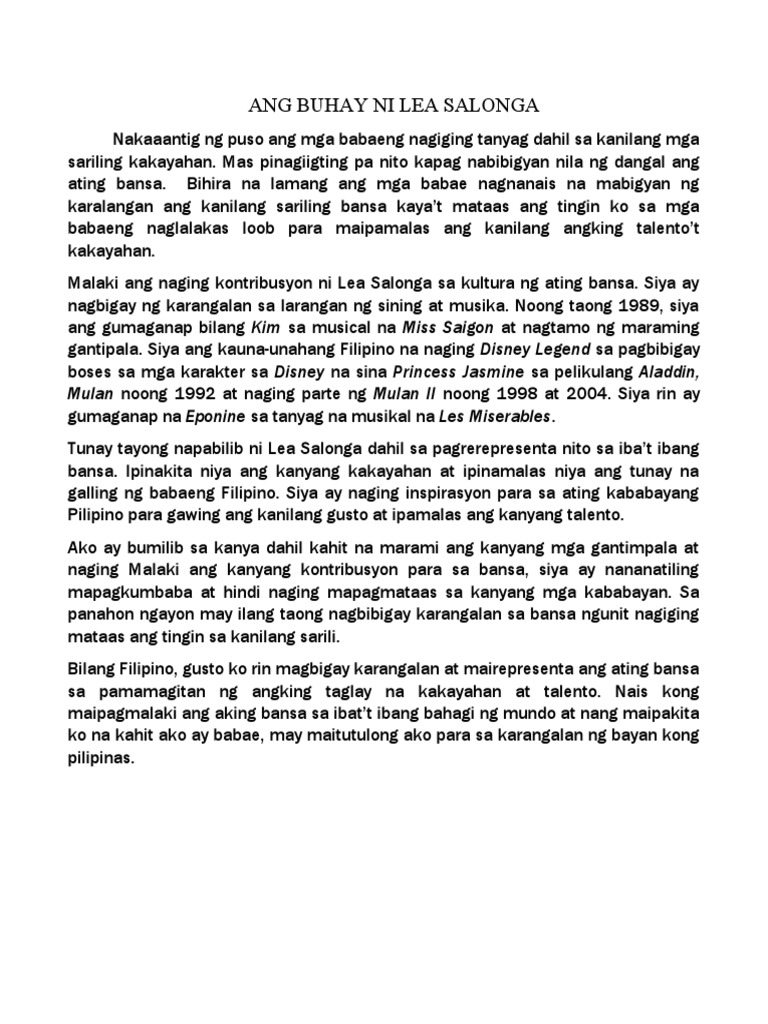 Ang Buhay Ni Lea Salonga | PDF
