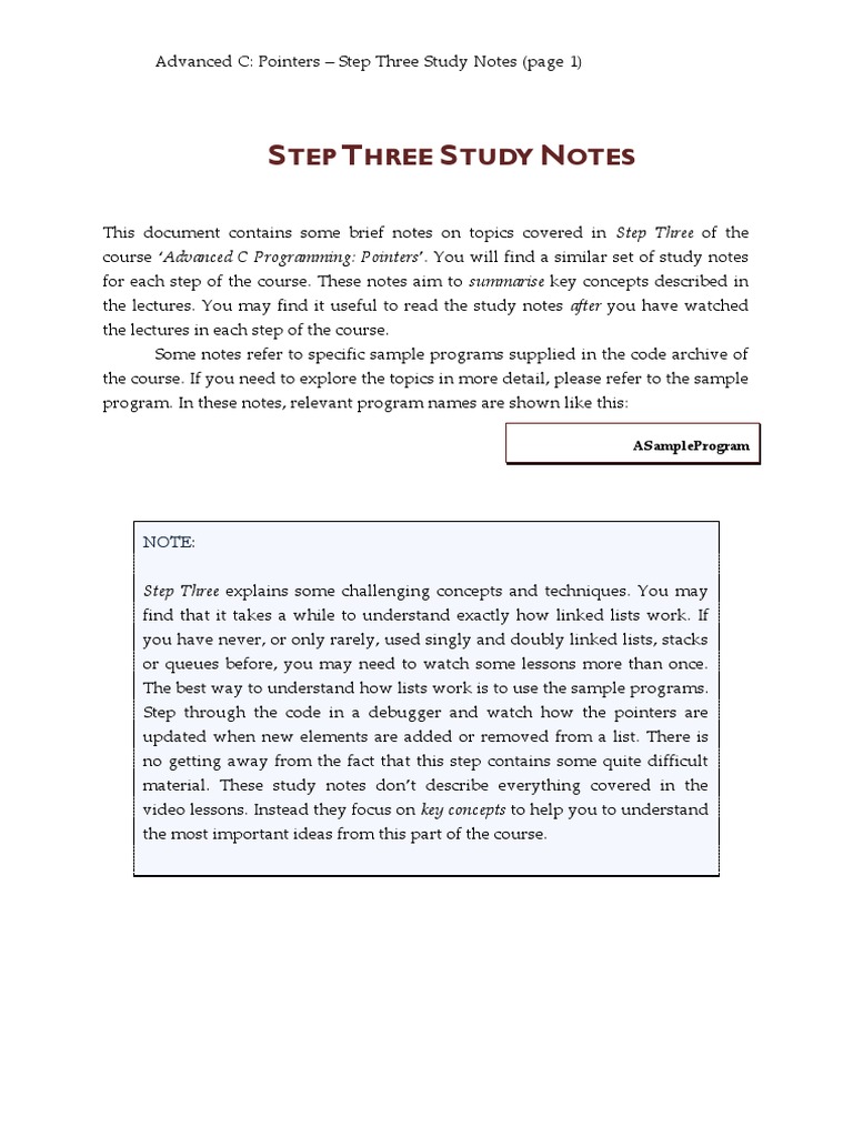 052 C Pointers Study Notes Step Three | PDF | Pointer (Computer ...