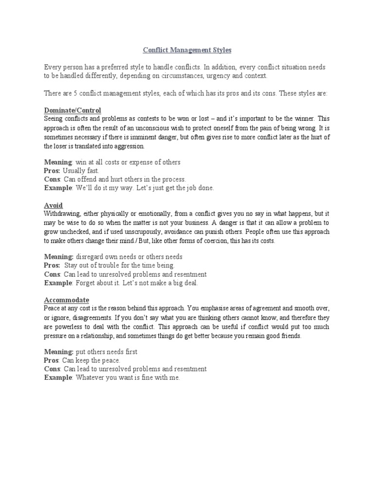 Conflict Management Styles | PDF | Behavioural Sciences | Social Psychology