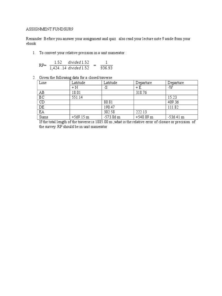 Relative Precision Calculation in Surveying | PDF