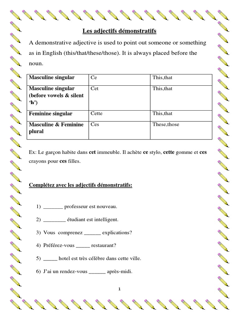 Adjectifs Démonstratifs en Français | PDF
