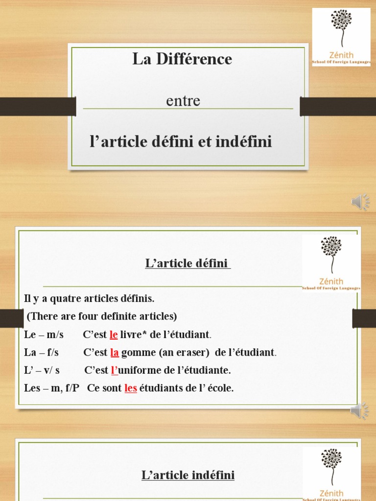 La Différence - Entre - L'article Défini Et Indéfini | PDF