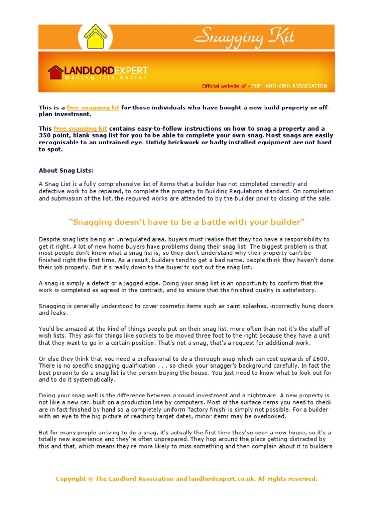 Construction Snag List Template | PDF