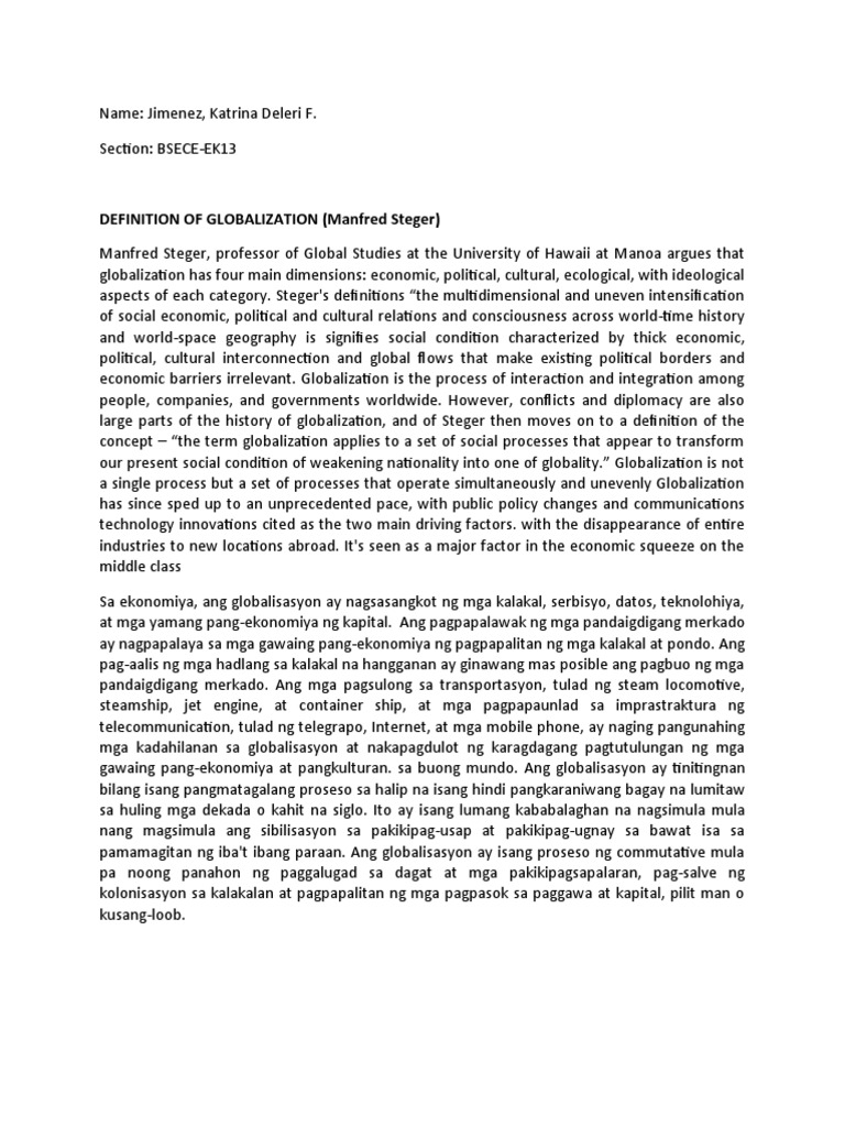Definition of Globalization (Manfred Steger) | PDF | Globalization ...