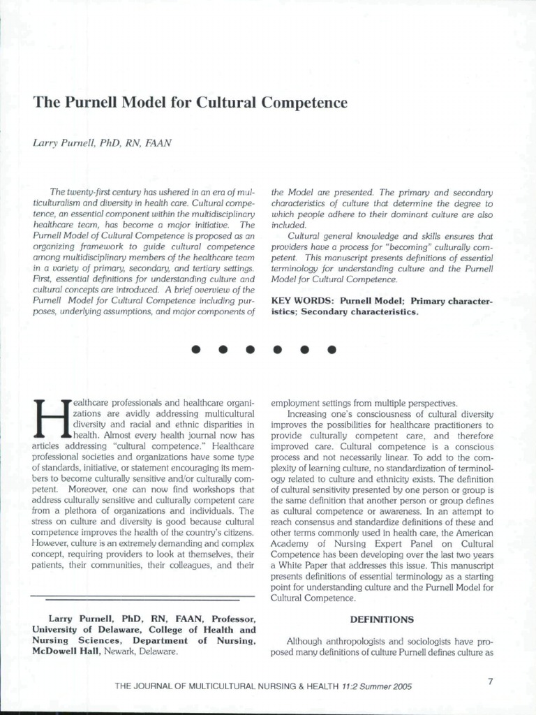Purnell L. The Purnell Model For Cultural Competence. Journal of ...