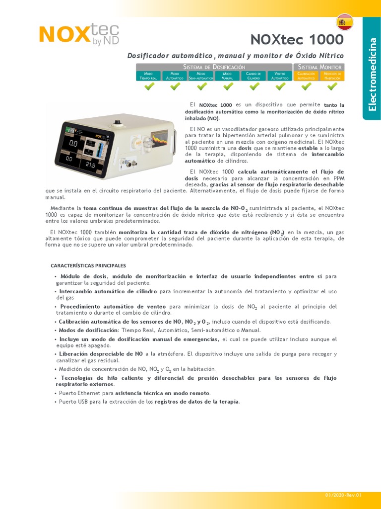 NOXtec 1000: Dosificador de Óxido Nítrico | PDF | Dioxido de nitrogeno ...