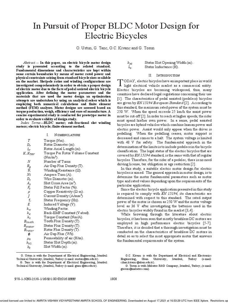 In Pursuit of Proper BLDC Motor Design For Electric Bicycles | PDF ...