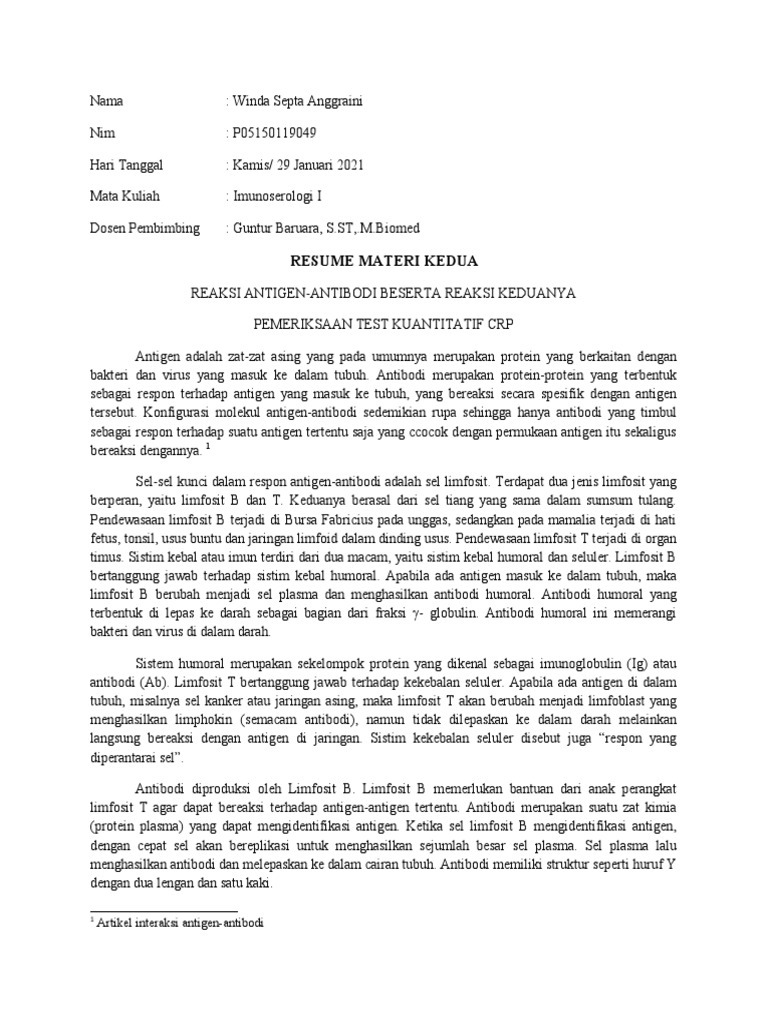 Resume Imunoserologi (Winda Septa Anggraini 2A TLM) | PDF