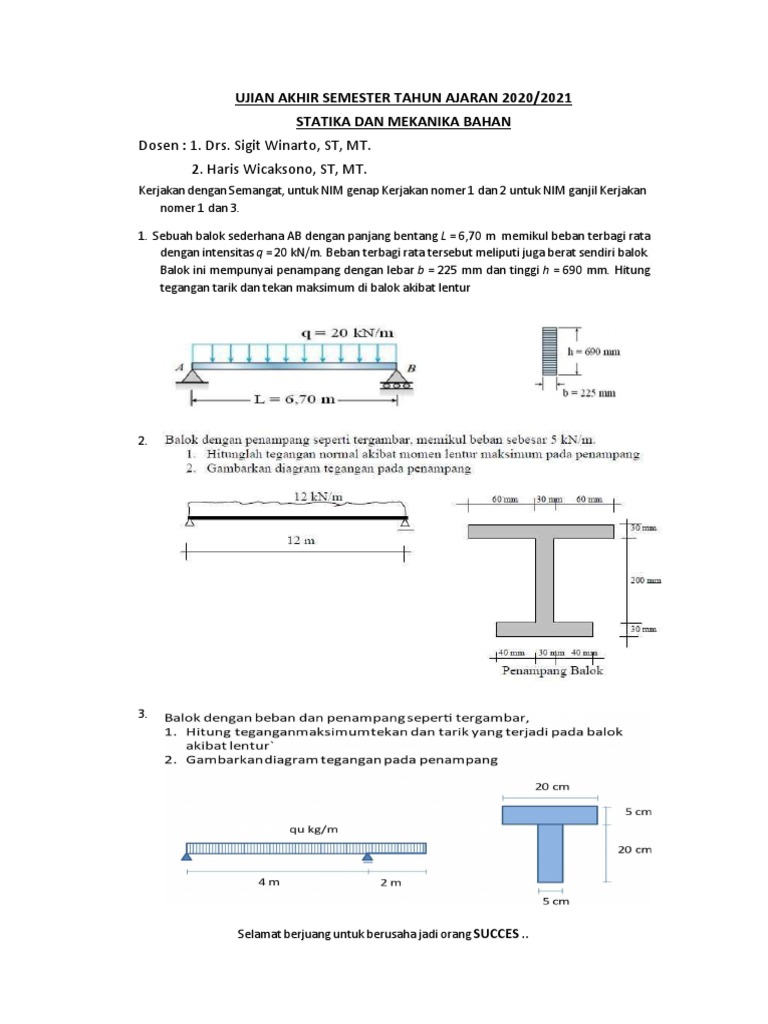 UAS Statika Dan Mekanika Bahan | PDF | Metode & Bahan Ajar | Teknologi & Rekayasa