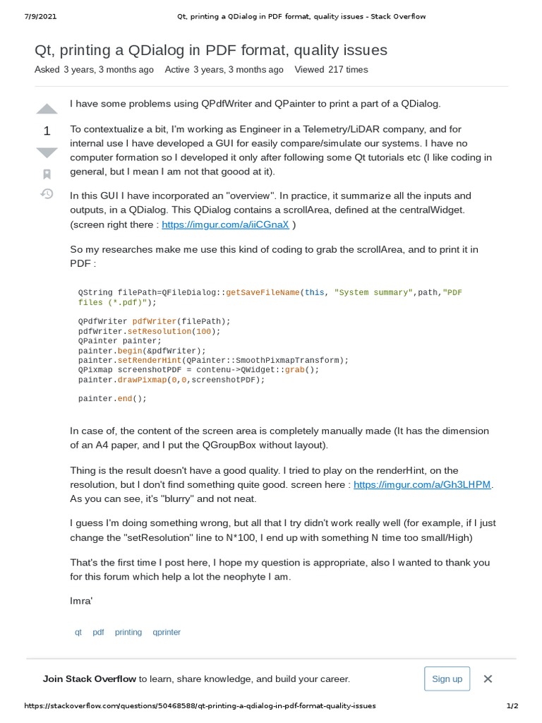 QT, Printing A QDialog in PDF Format, Quality Issues - Stack Overflow | PDF | Computer ...