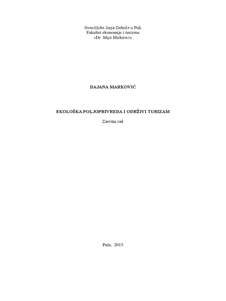 Ekoloska Poljoprivreda I Odrzivi Turizam | PDF