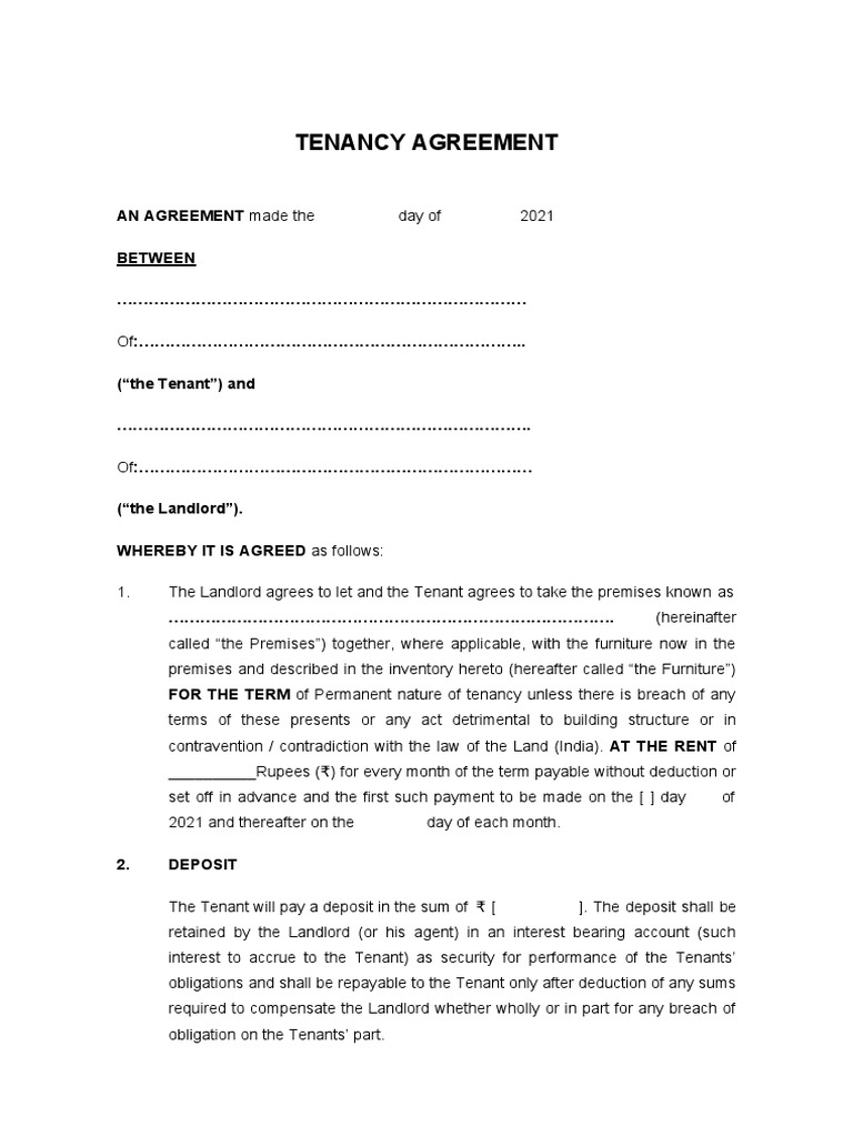 Tenancy Agreement Form | PDF | Leasehold Estate | Landlord