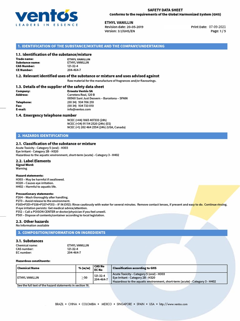 SDS Ethyl Vanillin | PDF | Firefighting | Personal Protective Equipment