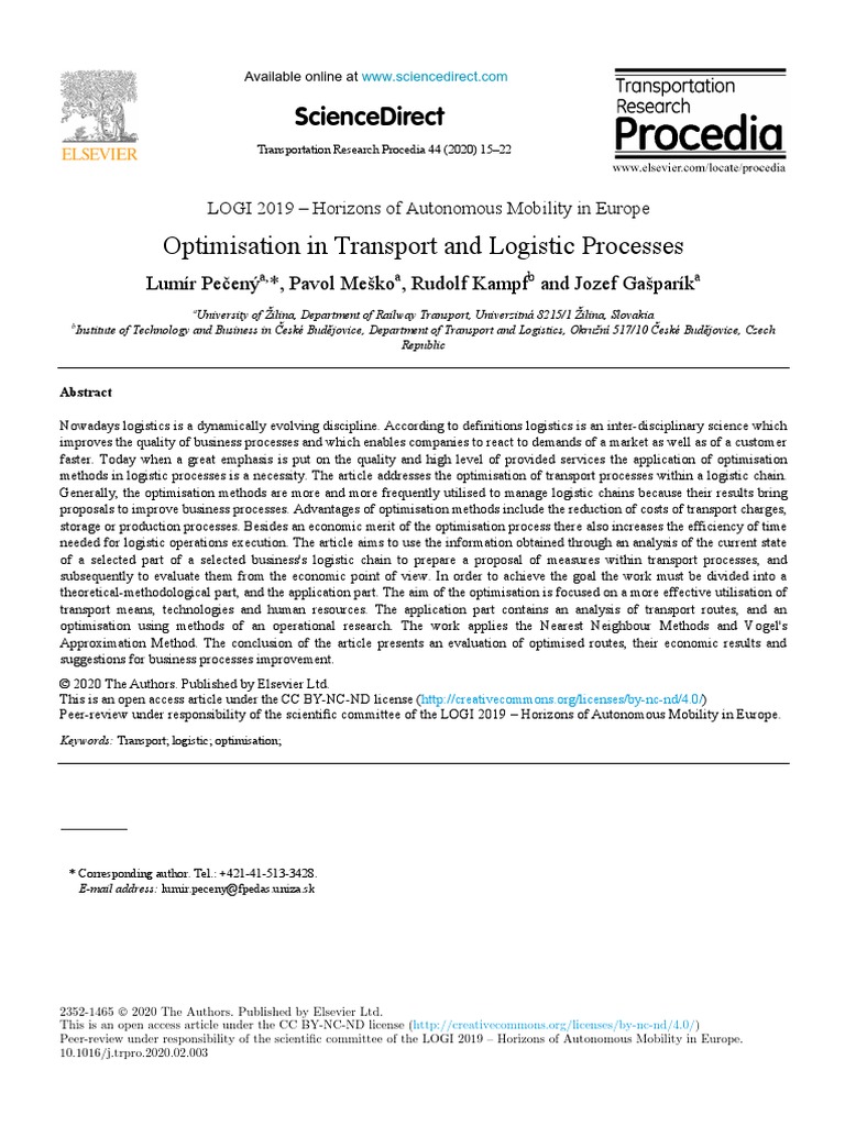 Optimisation in Transport and Logistic Processes | PDF | Visual Cortex ...