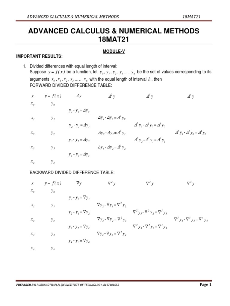 Advanced Calculus & Numerical Methods 18MAT21: Module-V Important Results | PDF | Numerical ...
