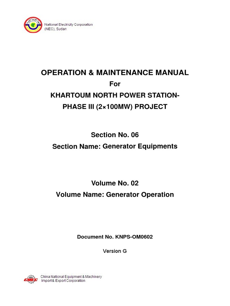 Operation & Maintenance Manual: For Khartoum North Power Station-Phase ...