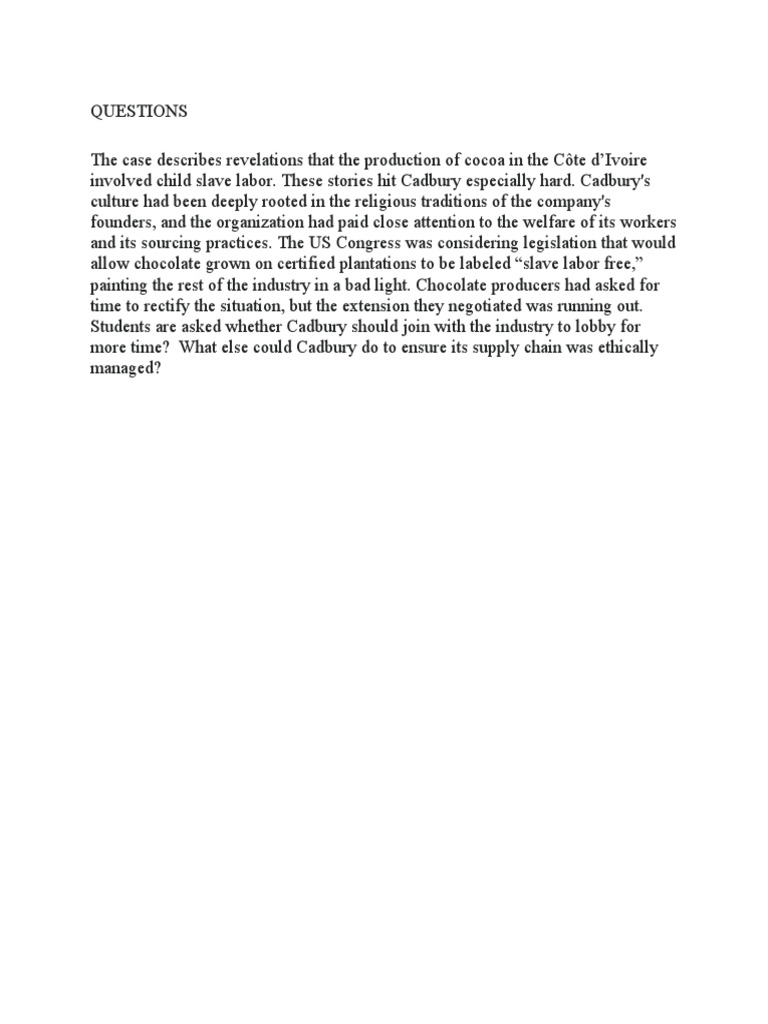 Case Study - Cadbury QUESTIONS | PDF