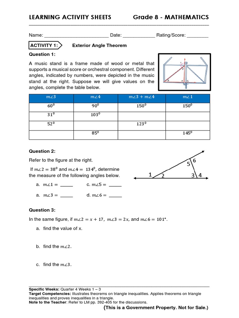 Q4 Math 8 Las 1 Rtp Pdf Triangle Euclidean Geometry