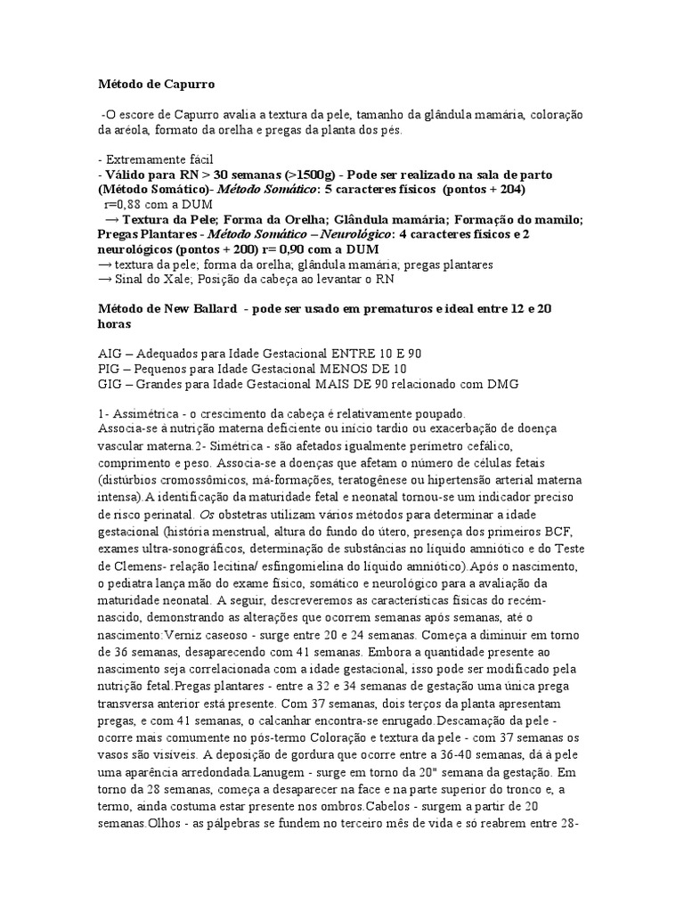 Método de Capurro | PDF | Gravidez | Especialidades médicas
