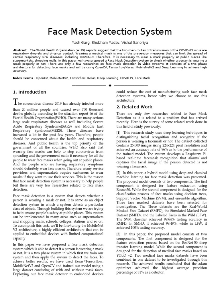 Face Mask Detection System Paper Research Paper PDF | Download Free PDF ...