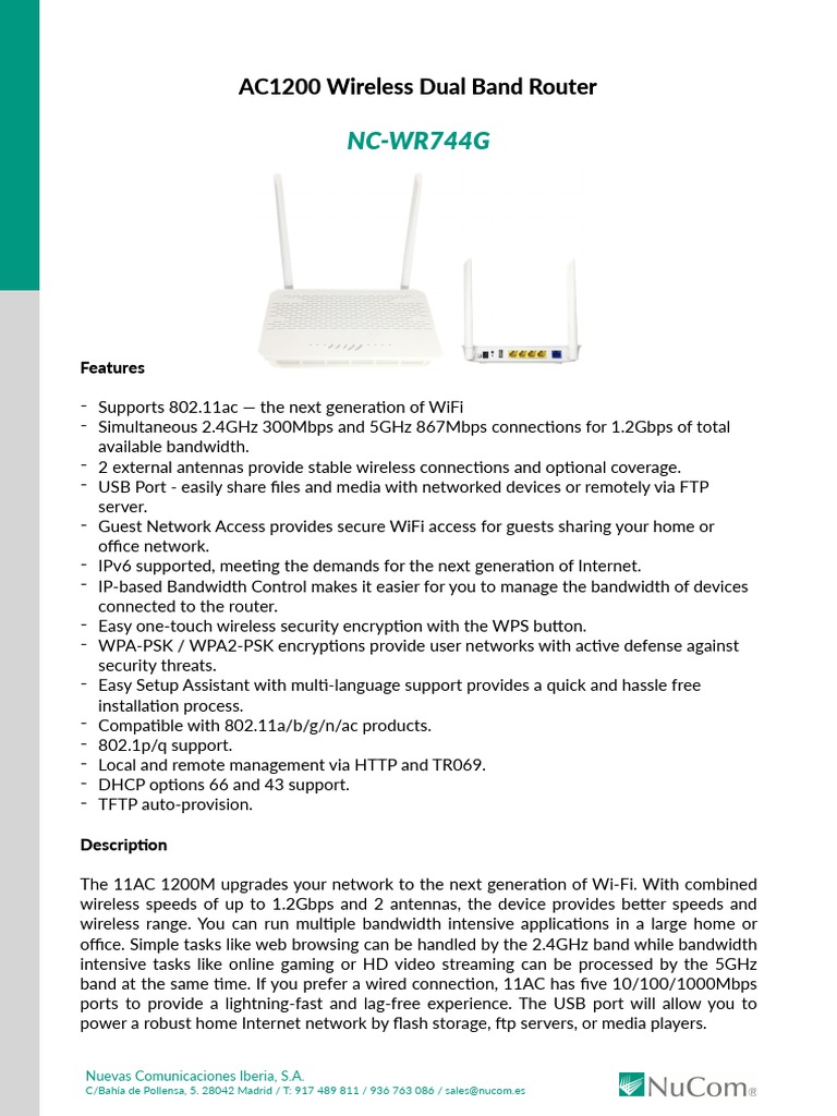 NC-WR744G: AC1200 Wireless Dual Band Router | Download Free PDF | Wi Fi ...