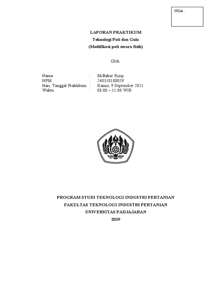 Modifikasi Fisik Pati: Laporan Praktikum | PDF | Sains & Matematika