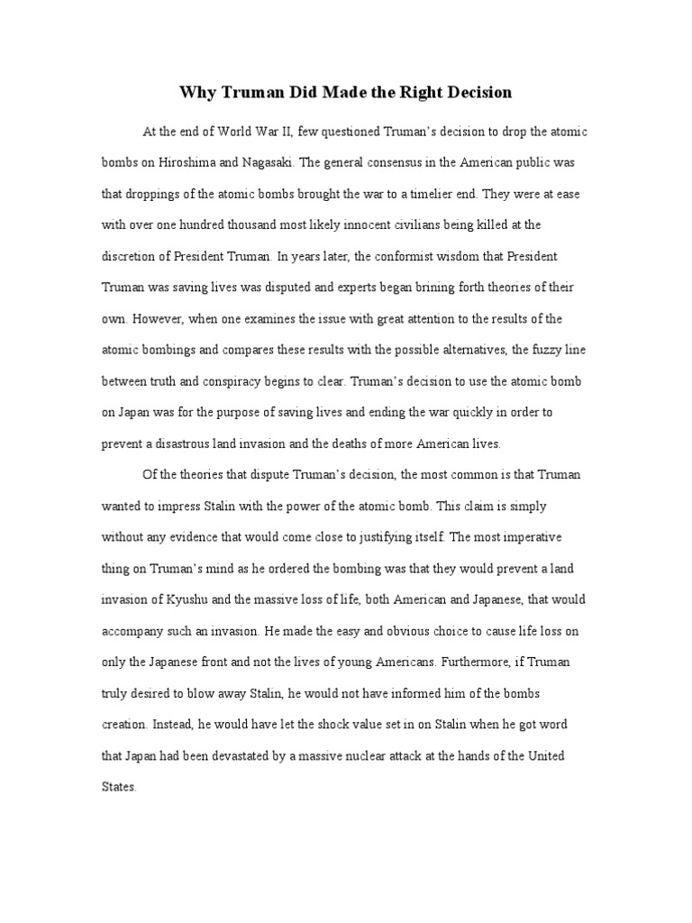Truman's Justification for the Bombing | PDF | Atomic Bombings Of ...