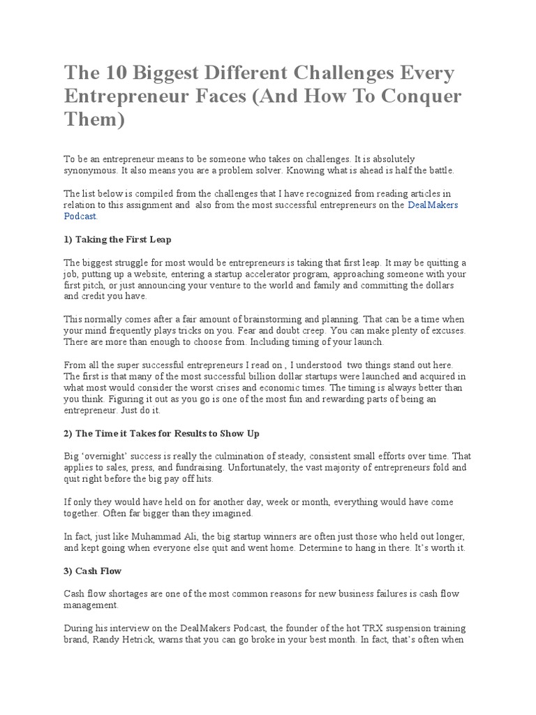The 10 Biggest Challenges Every Entrepreneur Faces | PDF | Startup ...