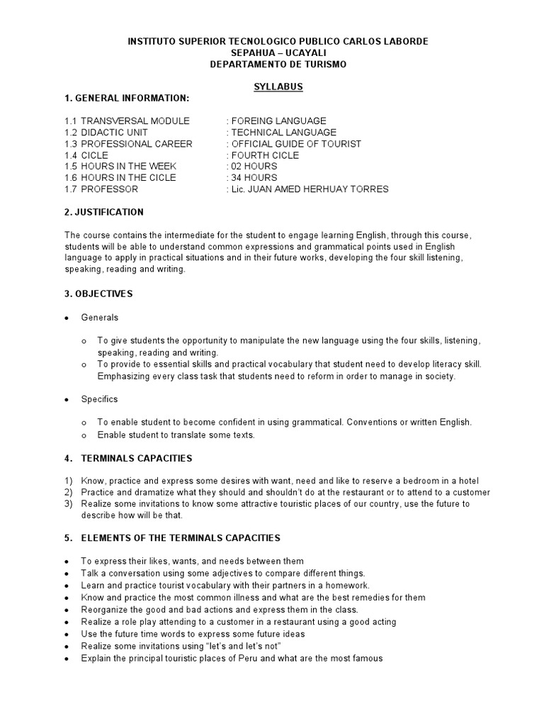 Foreing Language Syllabus | PDF | Vocabulary | Adverb