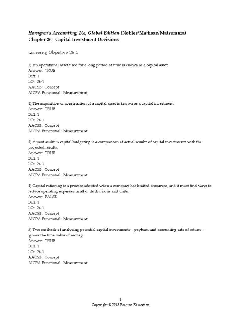Learning Objective 26-1: Chapter 26 Capital Investment Decisions | PDF ...