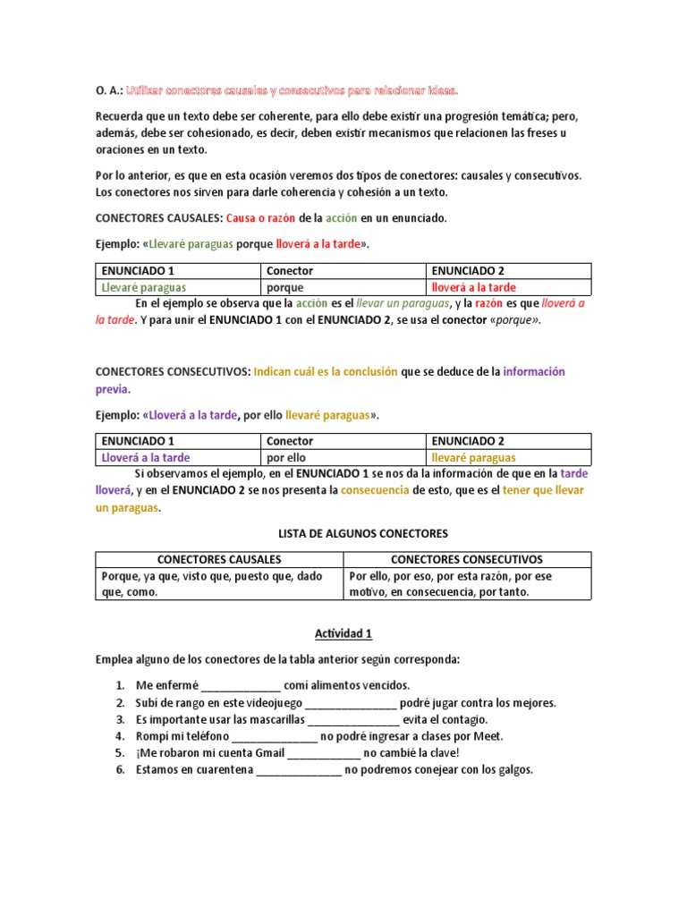 Conectores Causales y Consecutivos | PDF
