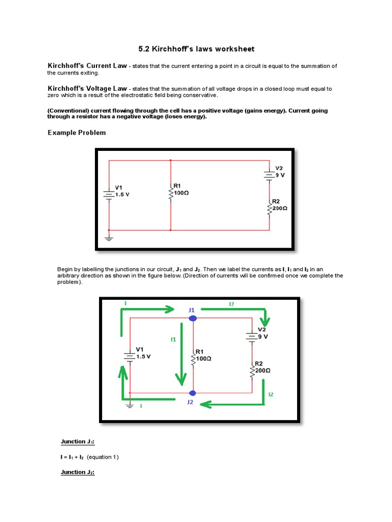 5.2 Kirchhoff's Laws Worksheet | PDF