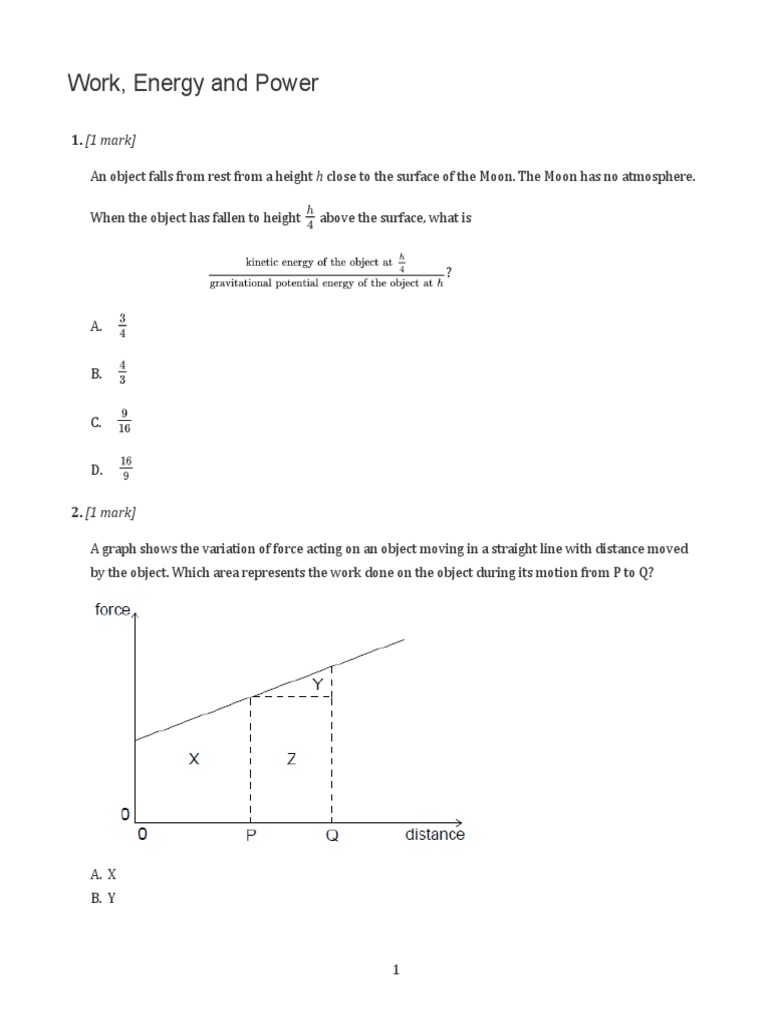 Work Energy and Power Practice Worksheet | PDF | Kinetic Energy | Friction