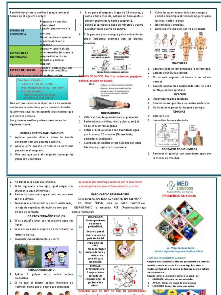 Primeros Auxilios Triptico | PDF | Primeros auxilios | Reanimación cardiopulmonar
