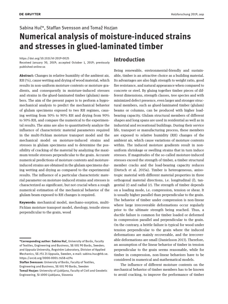 Numerical Analysis of Moisture-Induced Strains and Stresses in Glued ...