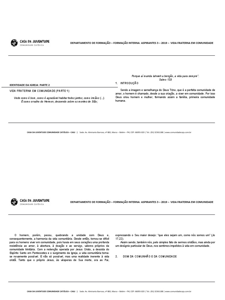 Formação 04 - ASP 02 - Vida Fraterna em Comunidade - Parte I | PDF ... Formação 04 - ASP 02 - Vida Fraterna em Comunidade - Parte I | PDF ...