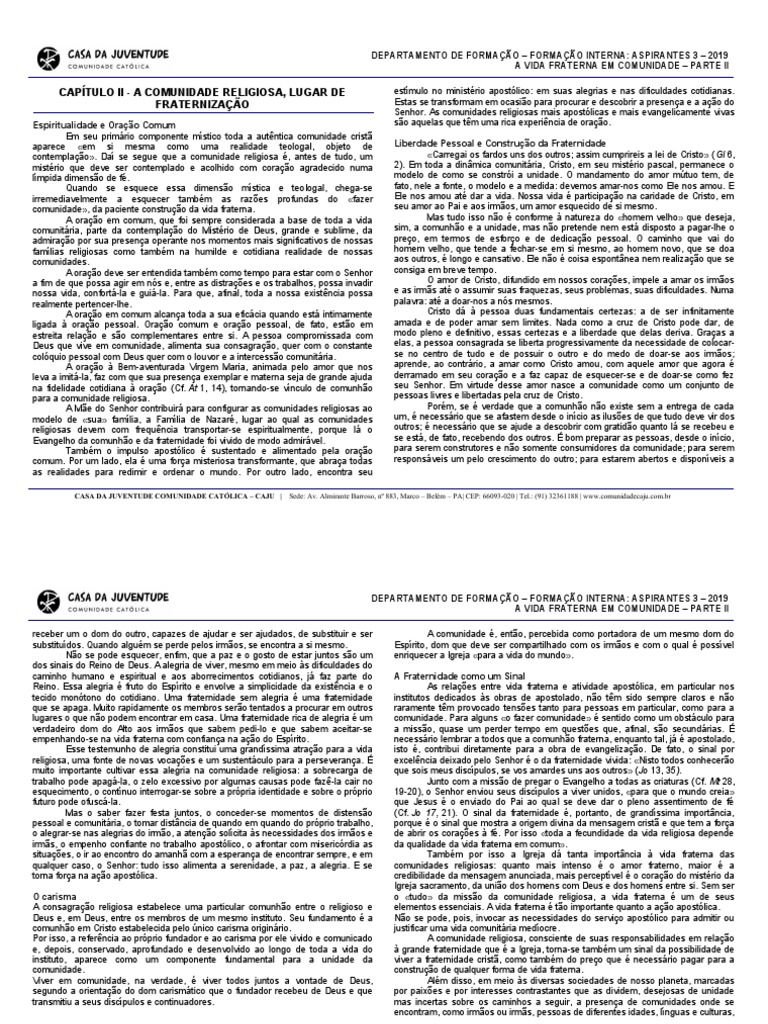Formação 05 - ASP 02 - Vida Fraterna em Comunidade - Parte II | PDF ... Formação 05 - ASP 02 - Vida Fraterna em Comunidade - Parte II | PDF ...