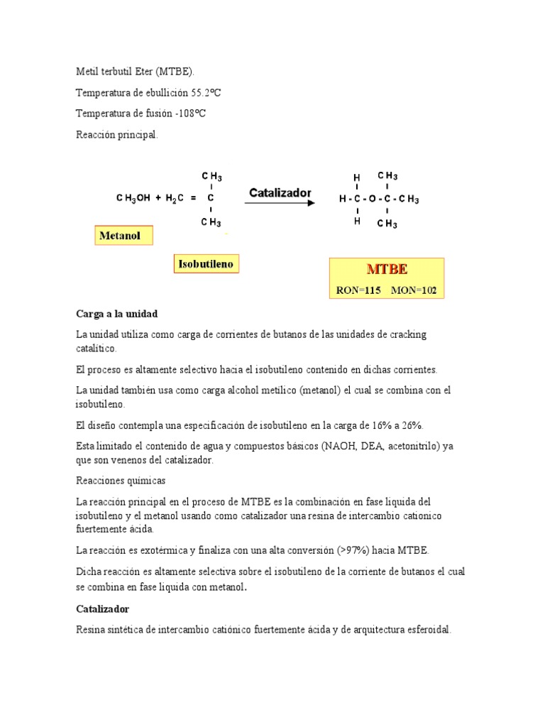 Metil Terbutil Eter | PDF | Catálisis | Ácido