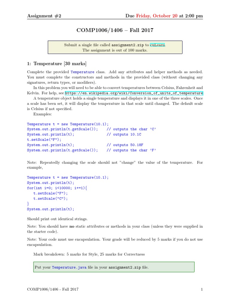 COMP 1406 - Assignment 2 Outline | PDF | Temperature | Class (Computer ...