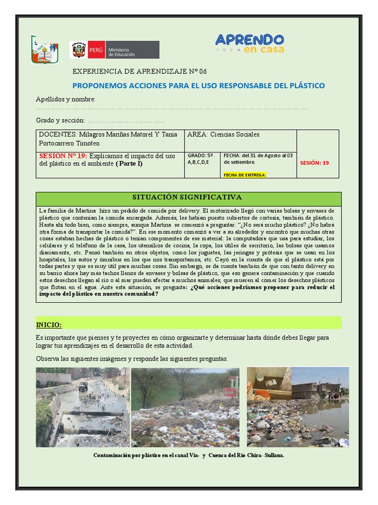 EXPERIENCIA 6 SESION 19 Explicamos El Impacto Del Uso Del Plástico en ...