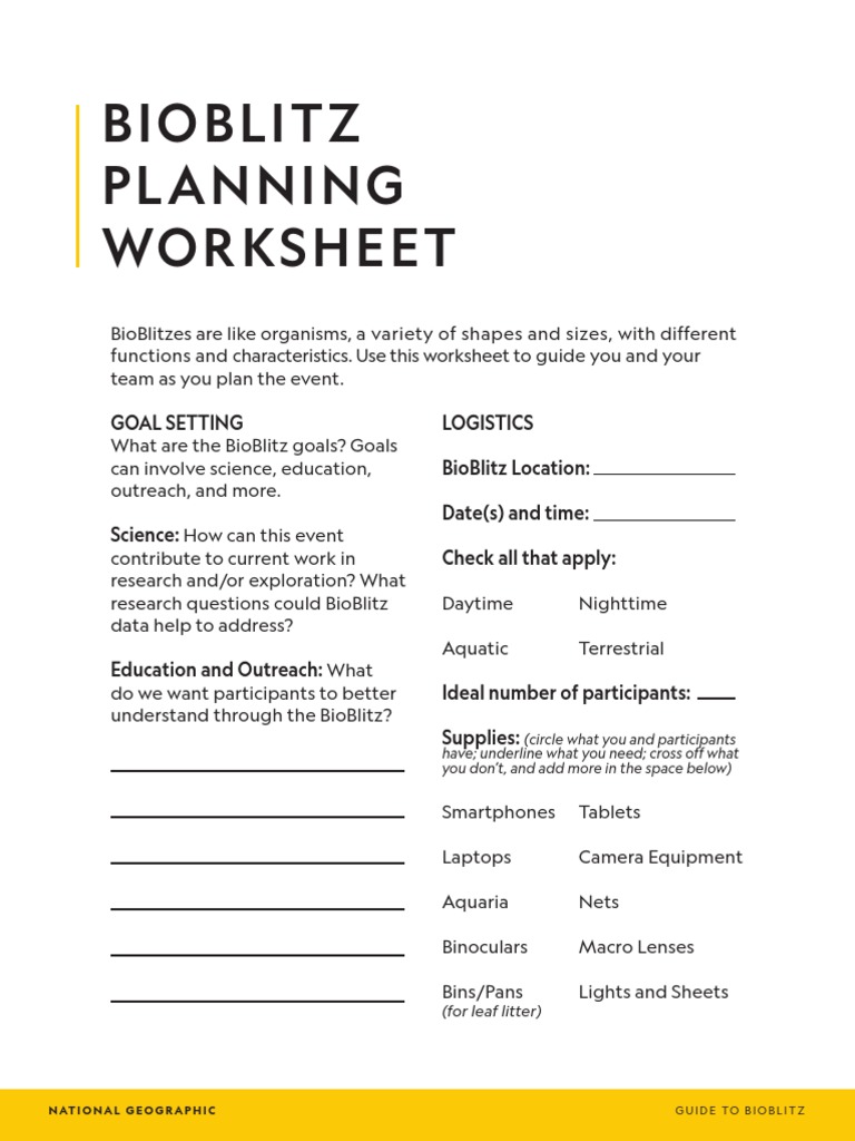 2019 BioBlitz Guide - Planning Worksheet | PDF | Computing