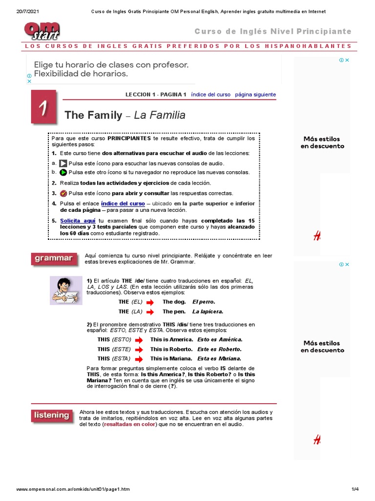 Curso de Ingles Gratis Principiante OM Personal English, Aprender ...