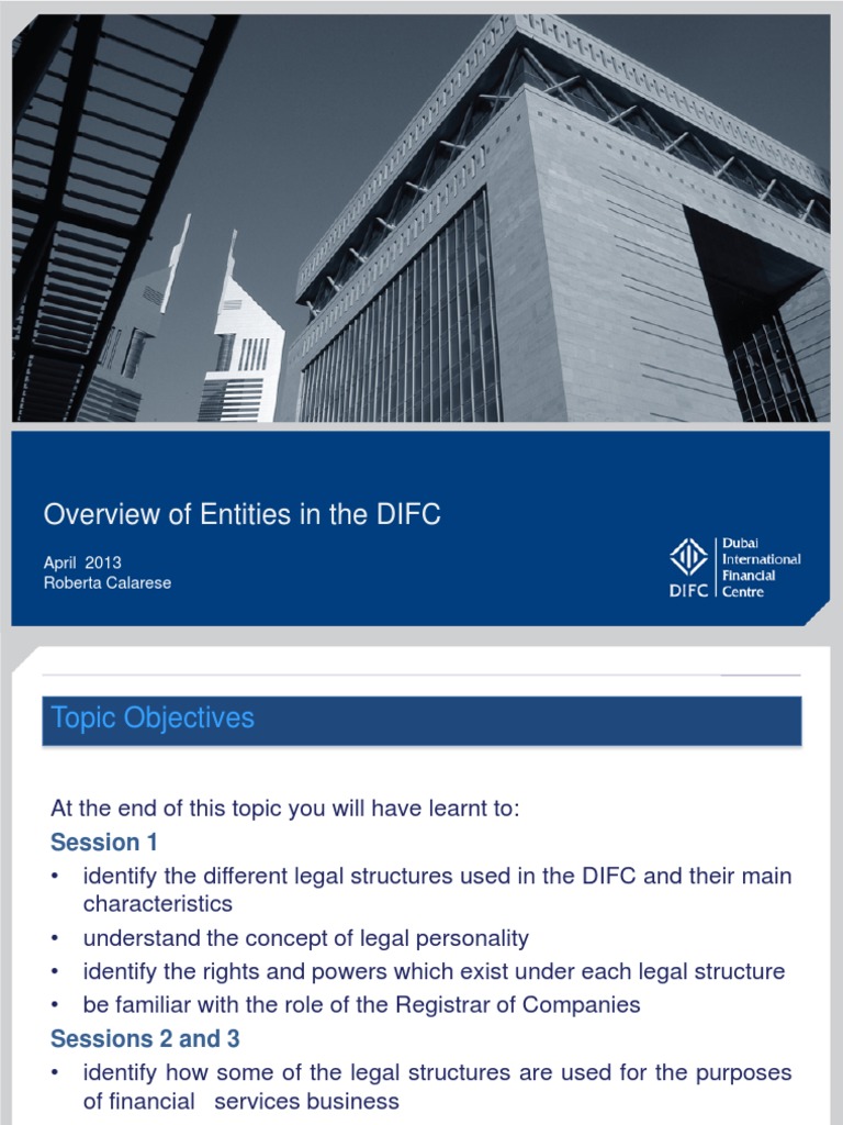 Session 2 - Overview of Entities in The DIFC | PDF | Partnership | Law