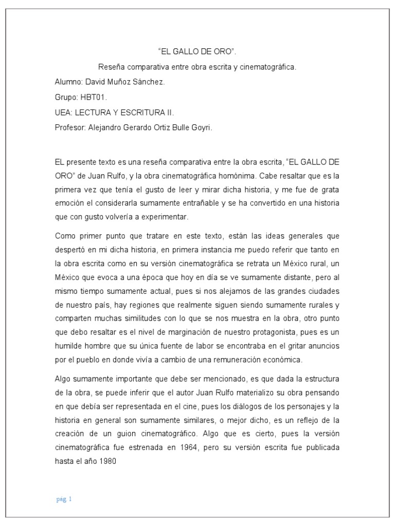 Comparativa: "El Gallo de Oro" escrito y filmado | PDF