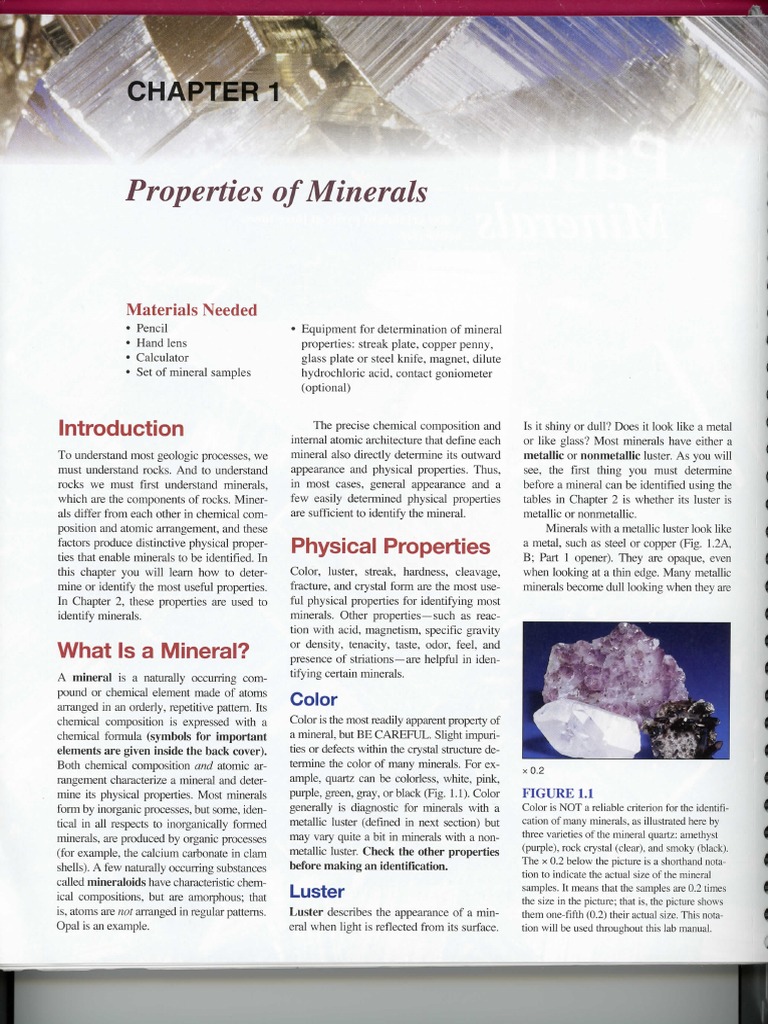 Properties of Minerals: Materials Needed | PDF | Minerals | Mineralogy