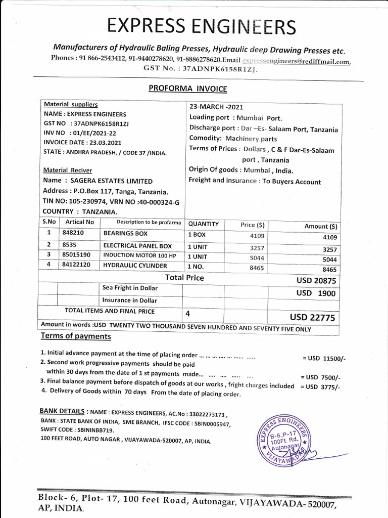 Final Proforma Inv | PDF