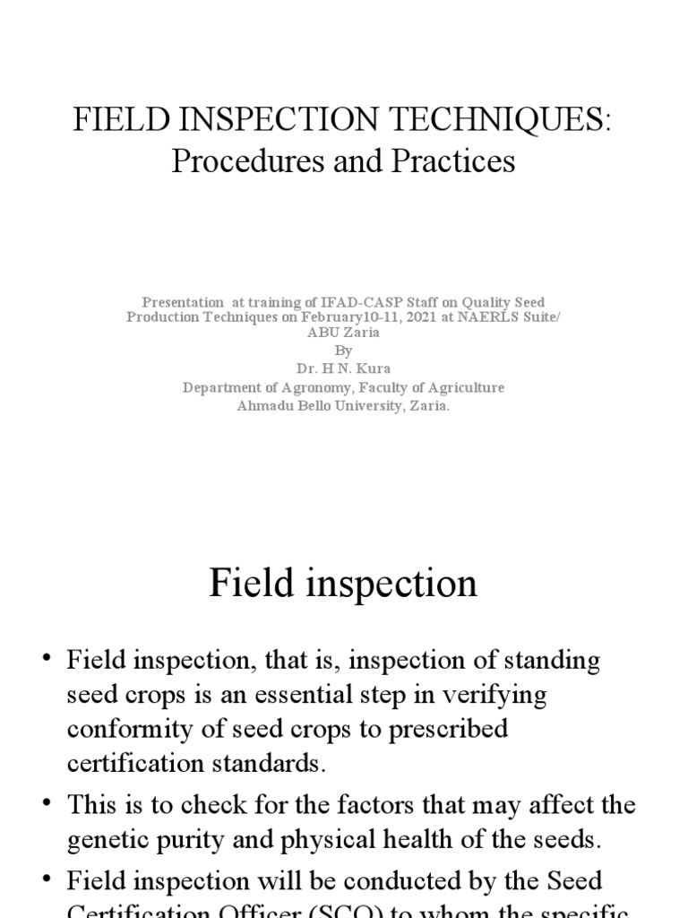 Field Inspection Techniques Ifad-Casp | PDF | Sowing | Agriculture