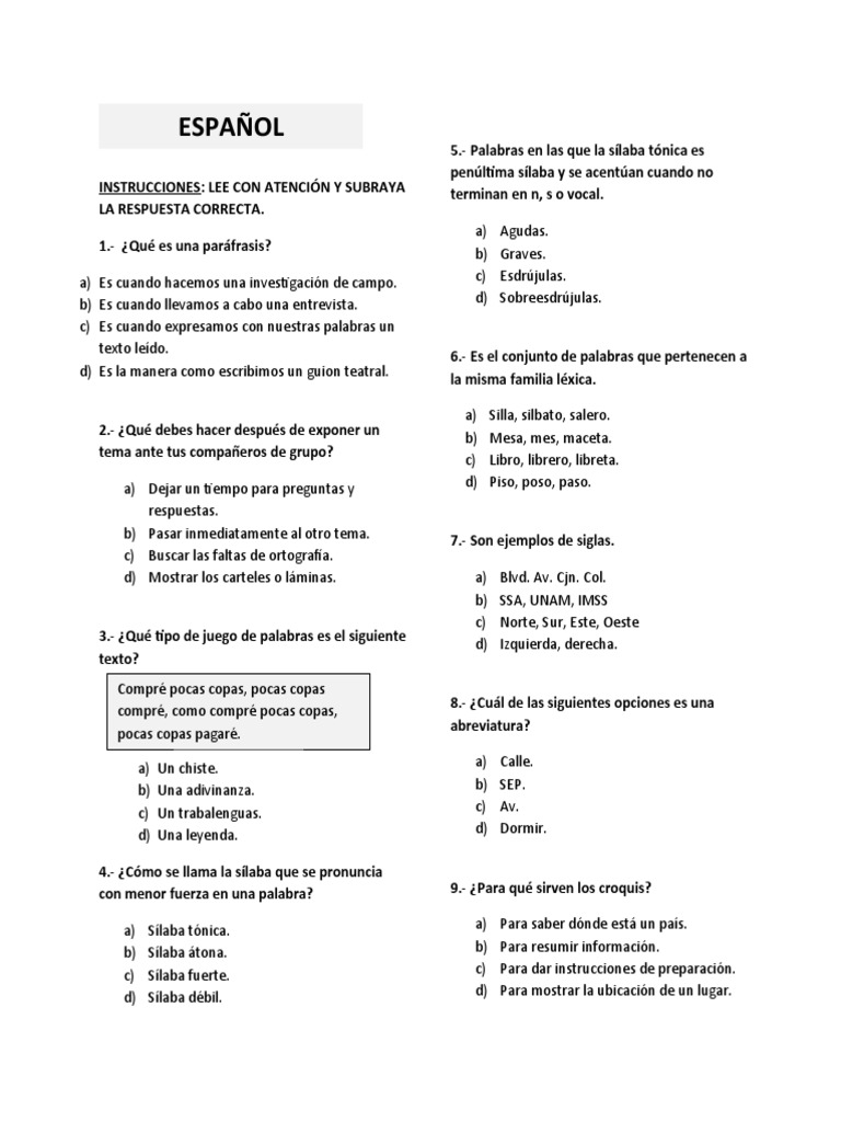 Examen Diagnóstico Español | PDF | Idiomas | Estudios de idiomas extranjeros