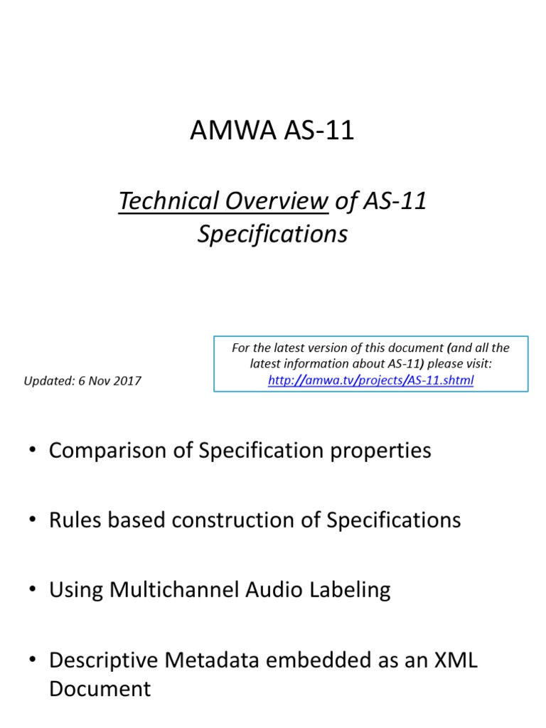 Amwa As-11: Technical Overview of AS-11 Specifications | PDF | Xml ...