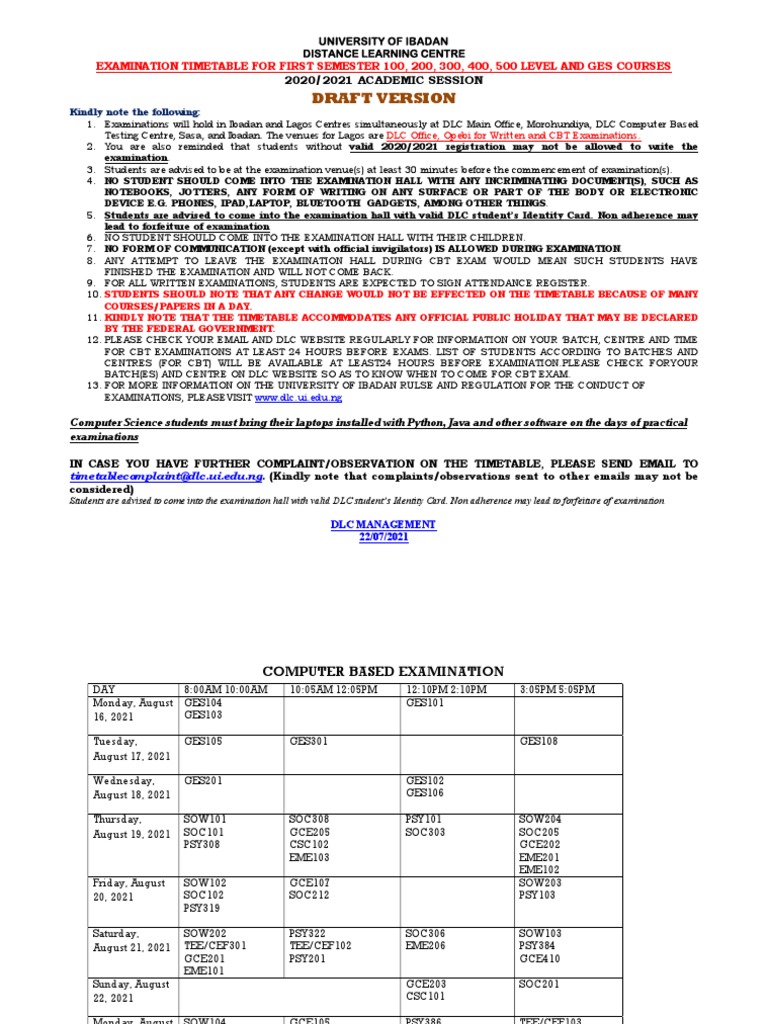 Draft 2020-21 1st Semester Examination Timetable | PDF | Educational Technology | Computing